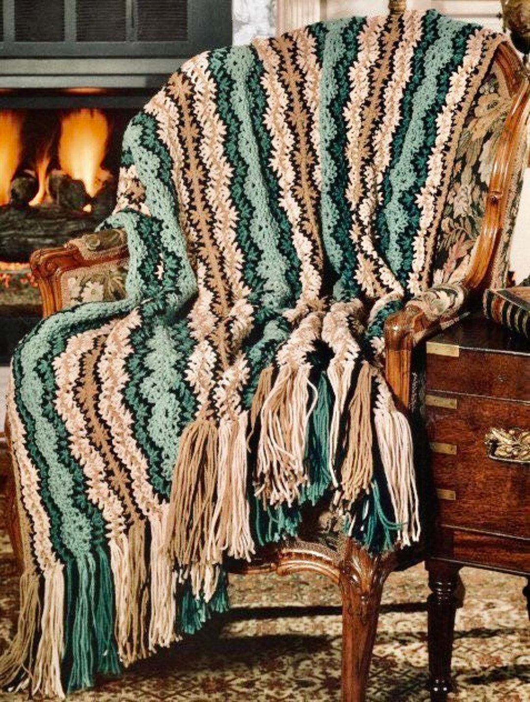 Vintage Afghan Crochet Pattern Fireside Companion Mile a Minute Style ...
