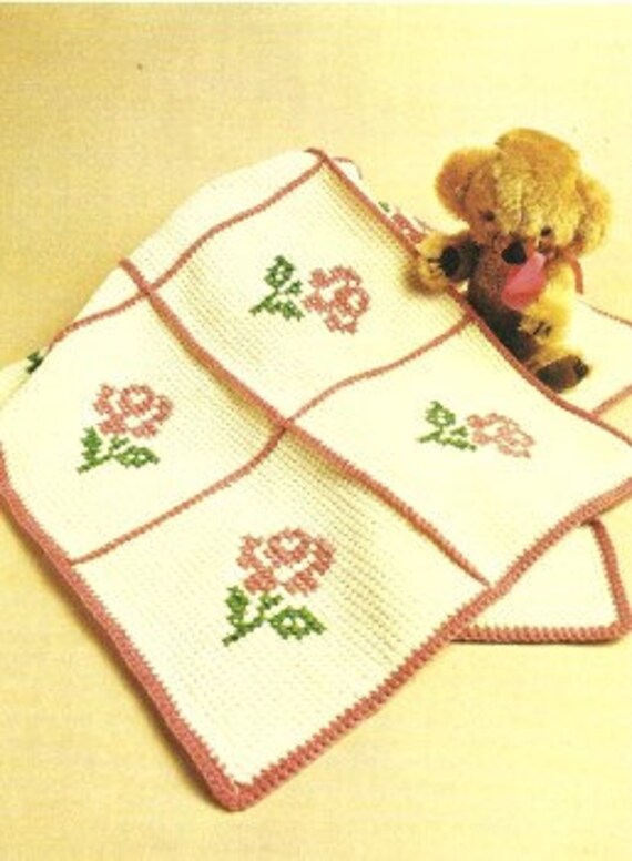 Vintage Crochet Pattern Rose Motif Afghan Blanket Baby Cross | Etsy