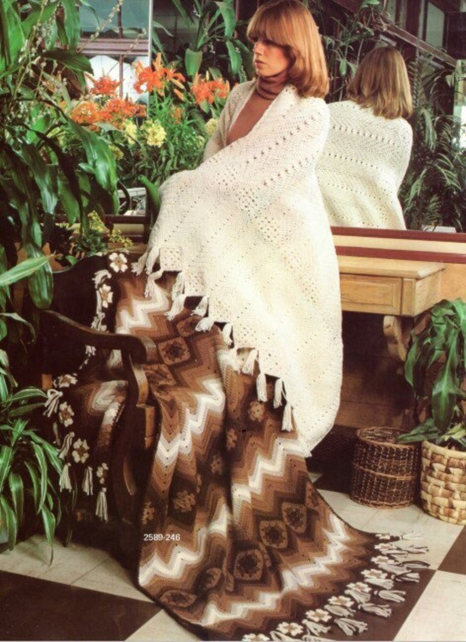 Vintage Afghan Crochet Pattern Striped and Solid Color Ripple Diamond ...