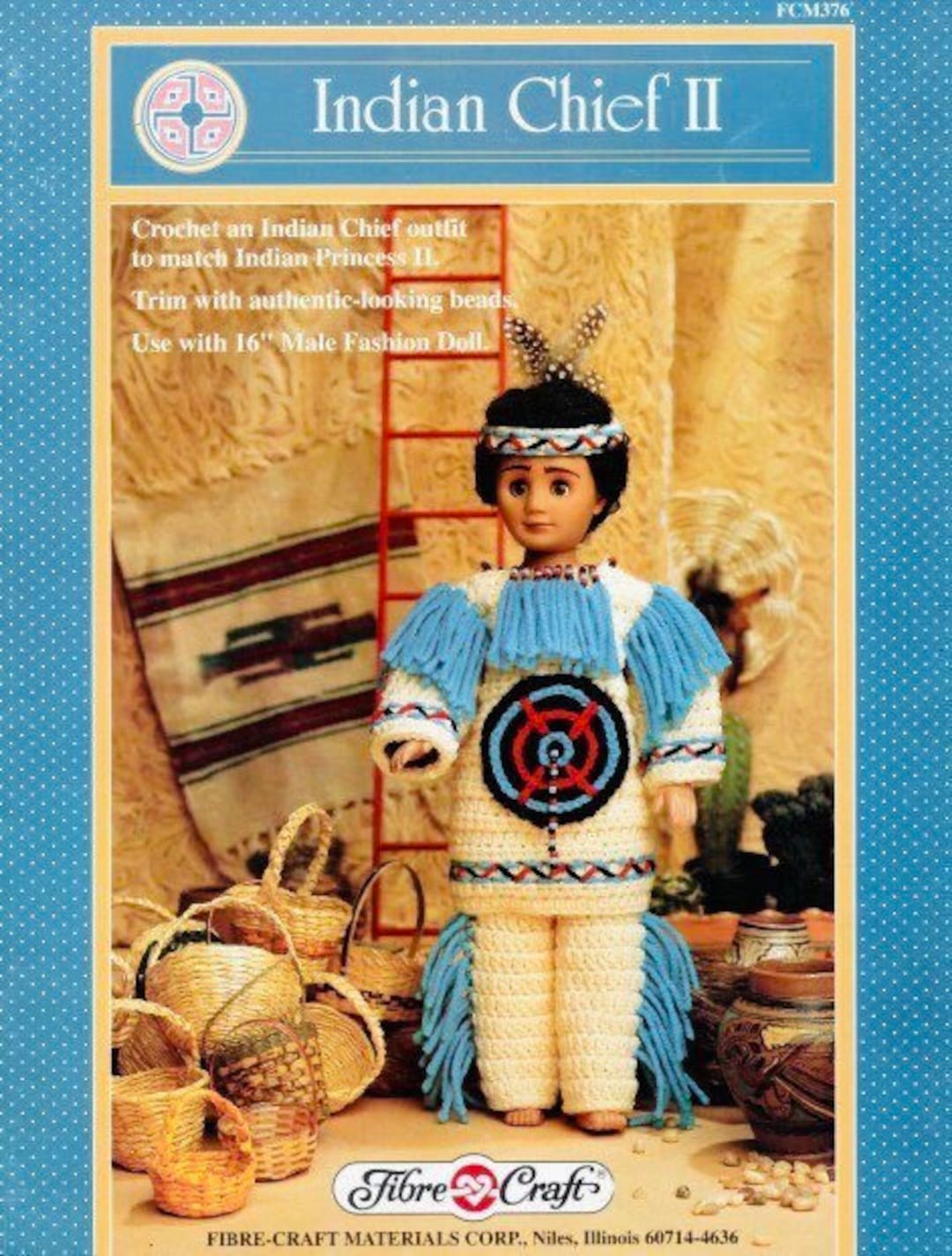 Vintage Crochet Pattern Leaflet Southwestern Indian Chief II Male Boy ...