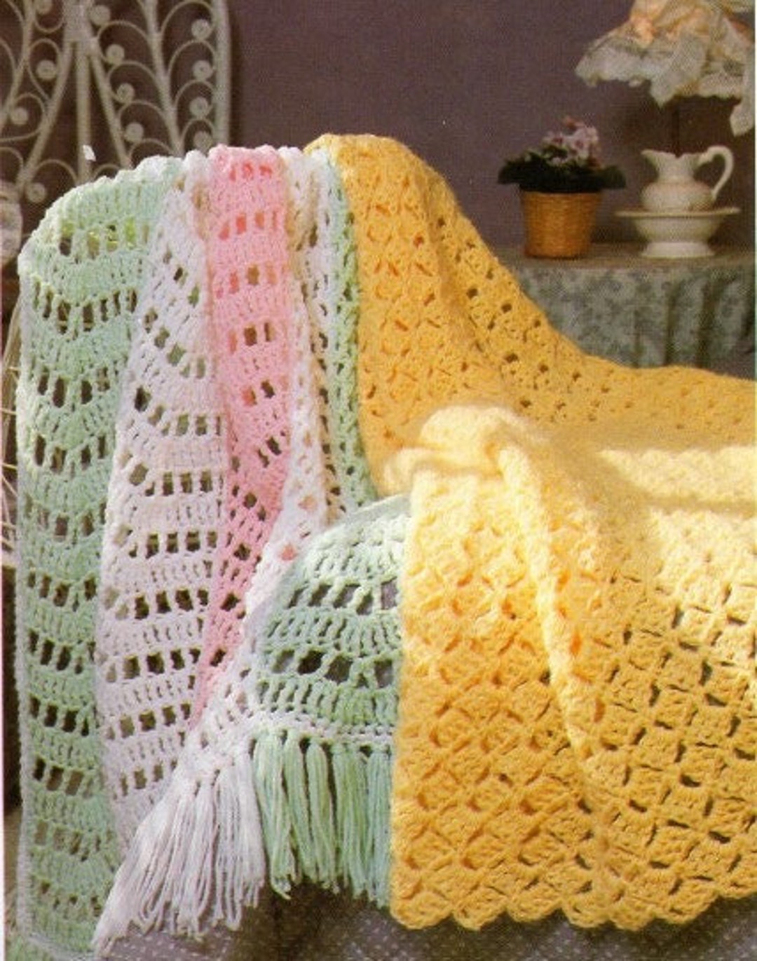 Vintage Crochet Pattern 2 Afghan Blankets Peppermint Ripple and ...