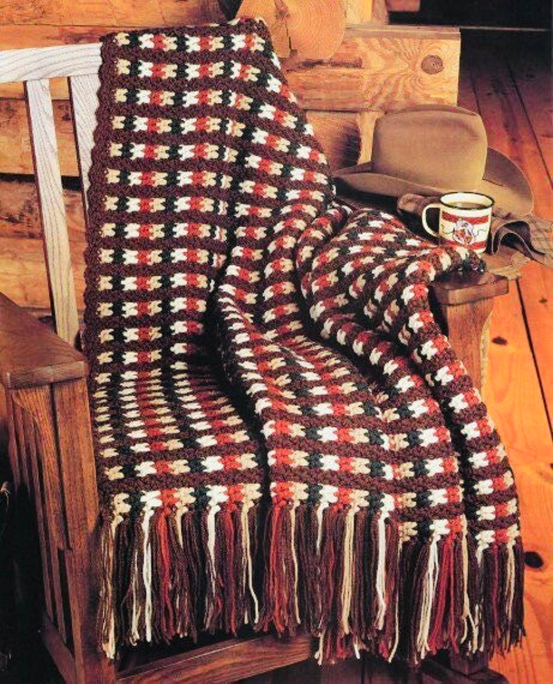 Vintage Afghan Crochet Pattern Rugged Masculine Wrap Throw Blanket PDF ...