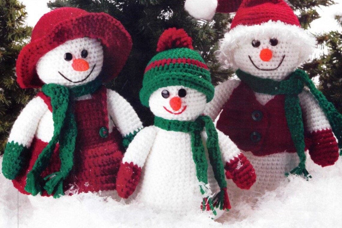 Vintage Crochet Pattern Smiling Snowman Family Amigurumi - Etsy