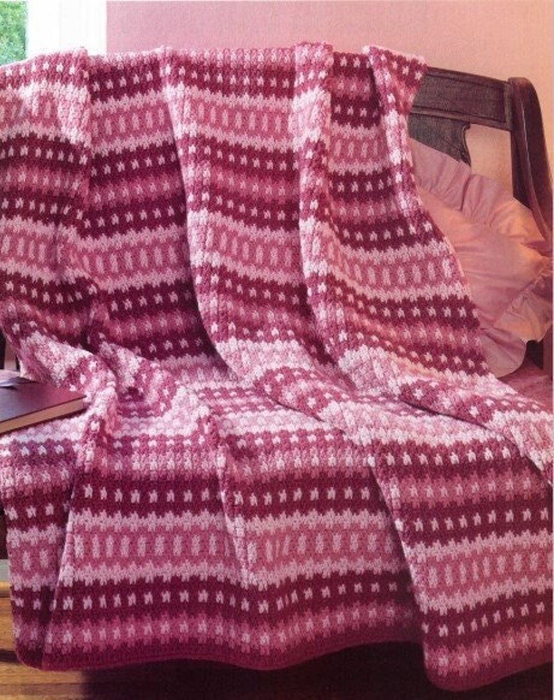 Vintage Crochet Pattern Pretty in Pink Afghan Blanket Throw PDF Instant ...