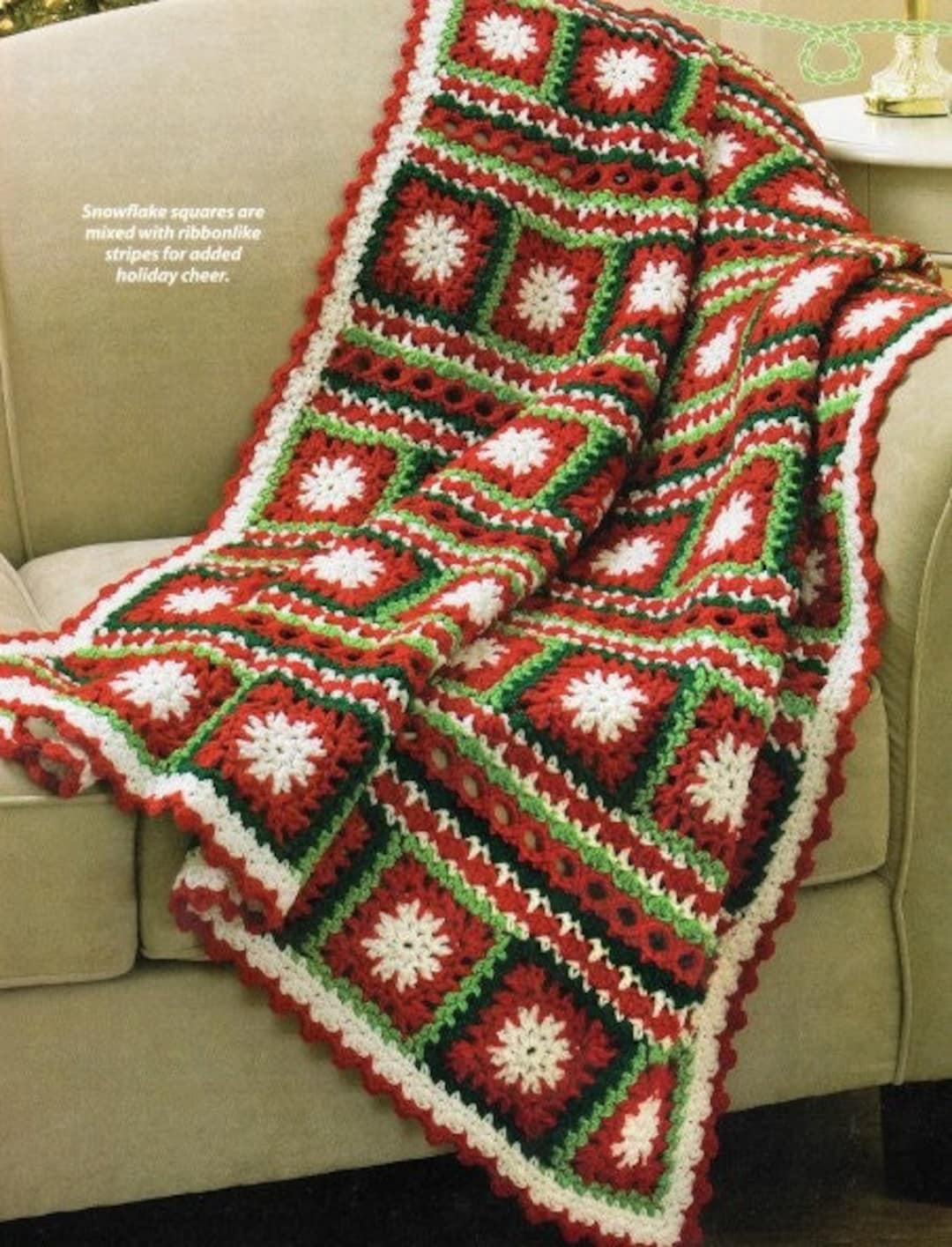 Christmas Afghan Crochet Pattern Holiday Snowflake Granny Square and ...