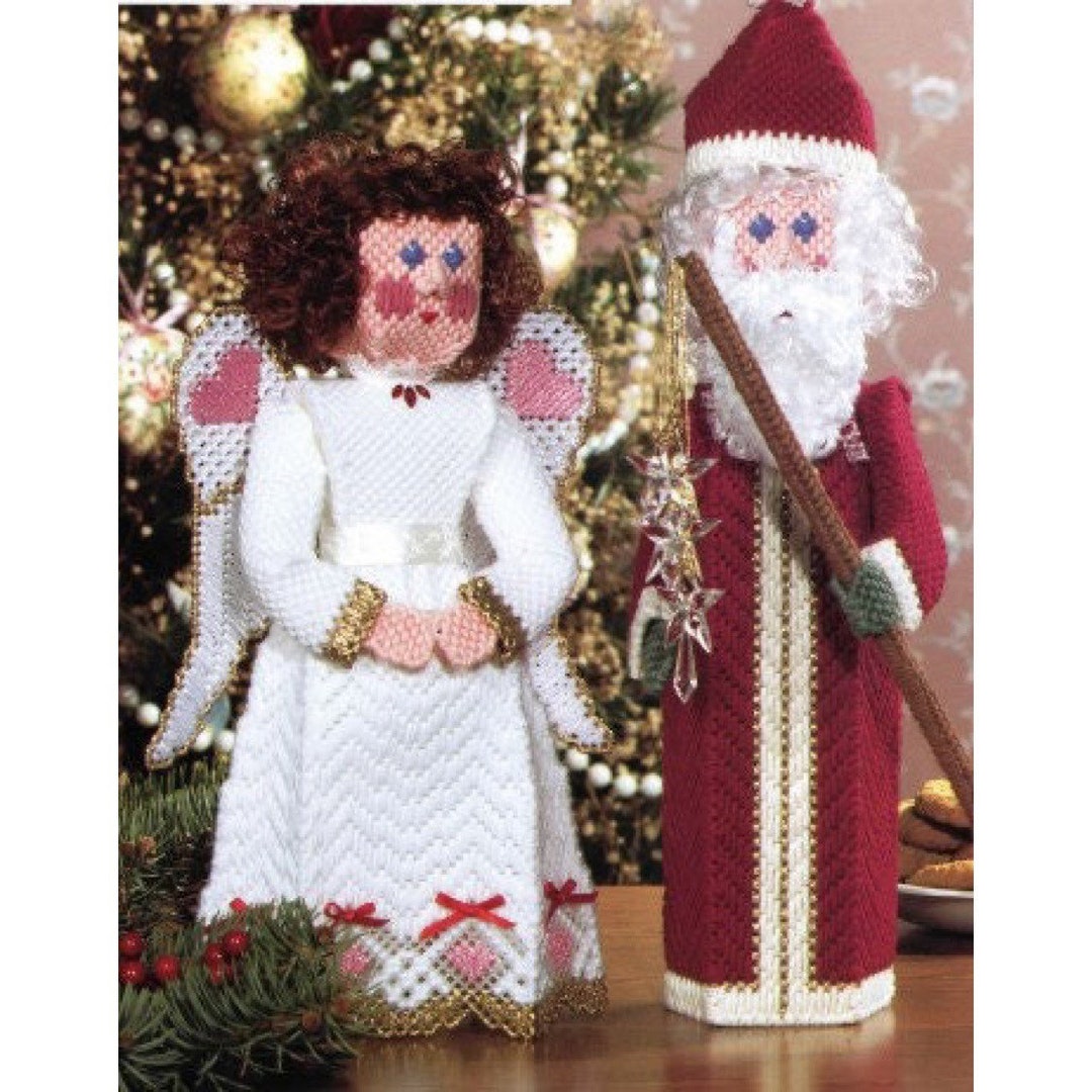 Vintage Plastic Canvas Pattern Christmas Folk Art Santa Claus and Angle ...