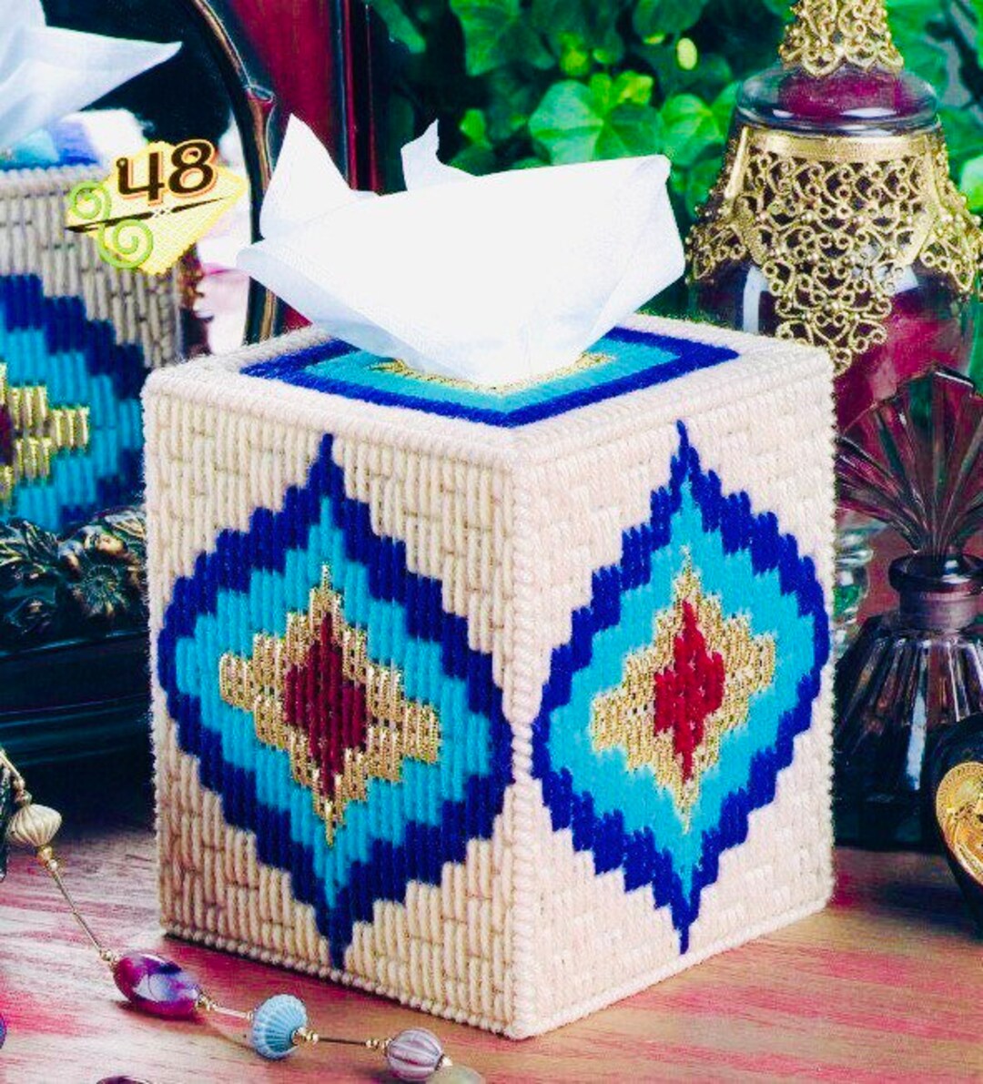 Vintage Plastic Canvas Pattern Bargello Tissue Box Cover Topper PDF ...