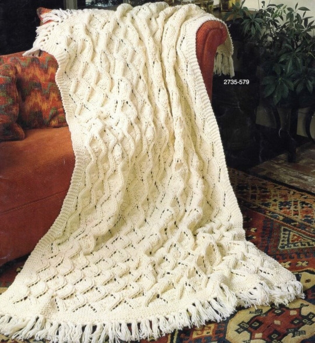 Vintage Knitting Afghan Pattern Acorn Stitch Lacy Ecru Cream Knitted ...