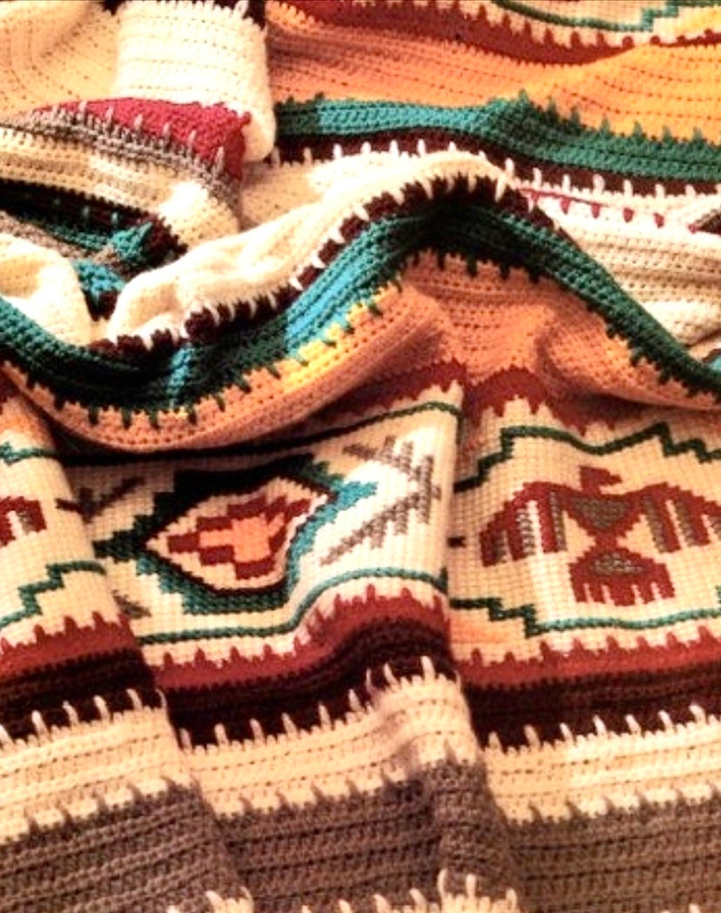 Vintage Crochet Afghan Pattern Indian Blanket Navajo Southwestern Aztec ...