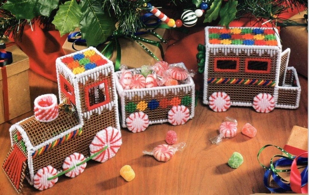 Vintage Christmas Plastic Canvas Pattern Gingerbread Peppermint Candy ...