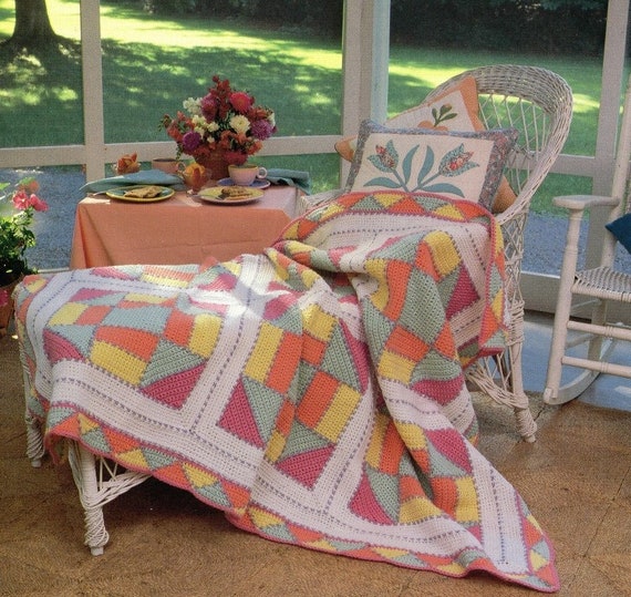 Vintage Crochet Afghan Pattern Pastel Patchwork Block Motif - Etsy