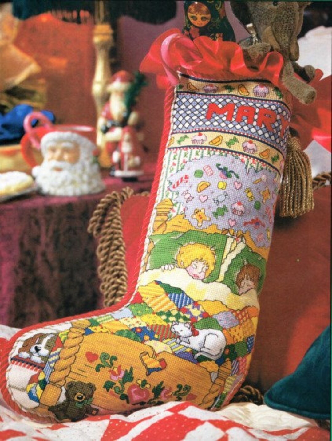 Vintage Cross Stitch Stocking Pattern Visions of Sugarplums Children ...