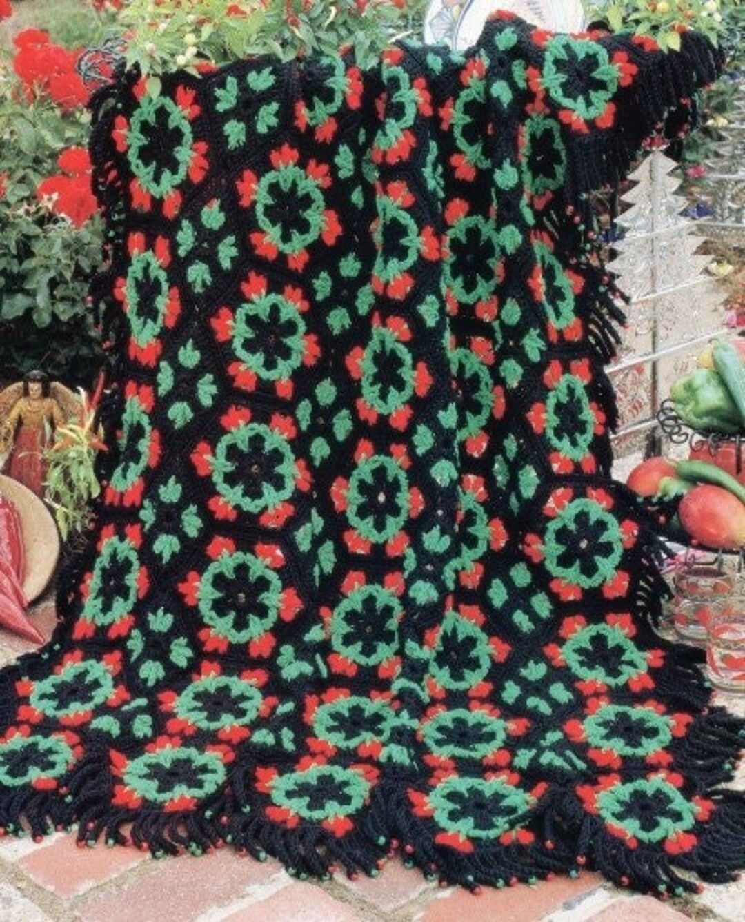 Vintage Crochet Pattern Mexican Tile Afghan Granny Square Motif Throw ...