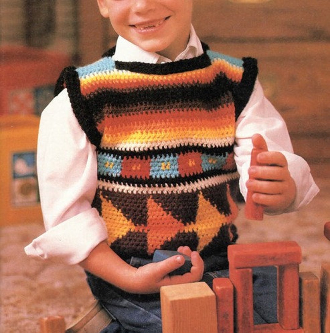 Vintage Crochet Pattern Kids Boys Child’s Western Buckaroo Sweater ...