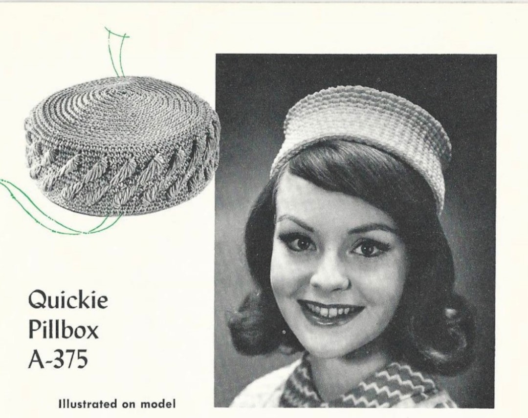 Vintage Crochet Pattern A Pair of Perky Pillbox Hats Fan Stitch Pillbox ...