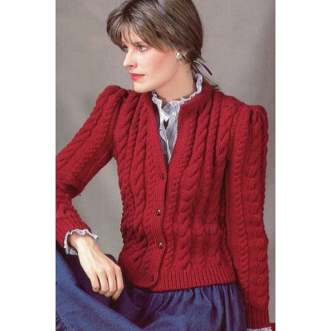 Vintage Knitting Pattern 80’s Classic Cable Cardigan Knit Sweater PDF ...