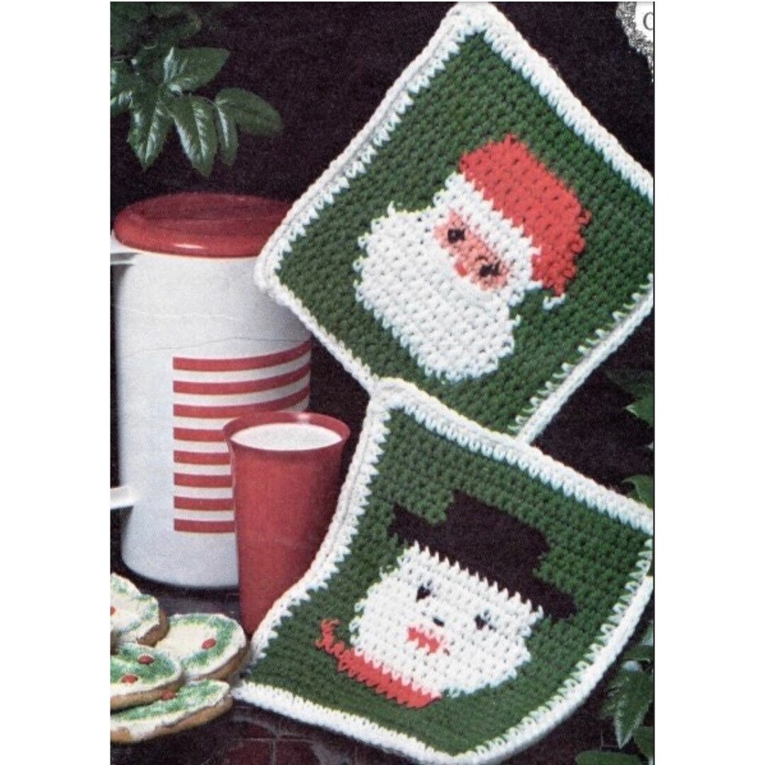 Vintage Christmas Pot Holders Pattern Santa and Snowman Classic Holiday ...