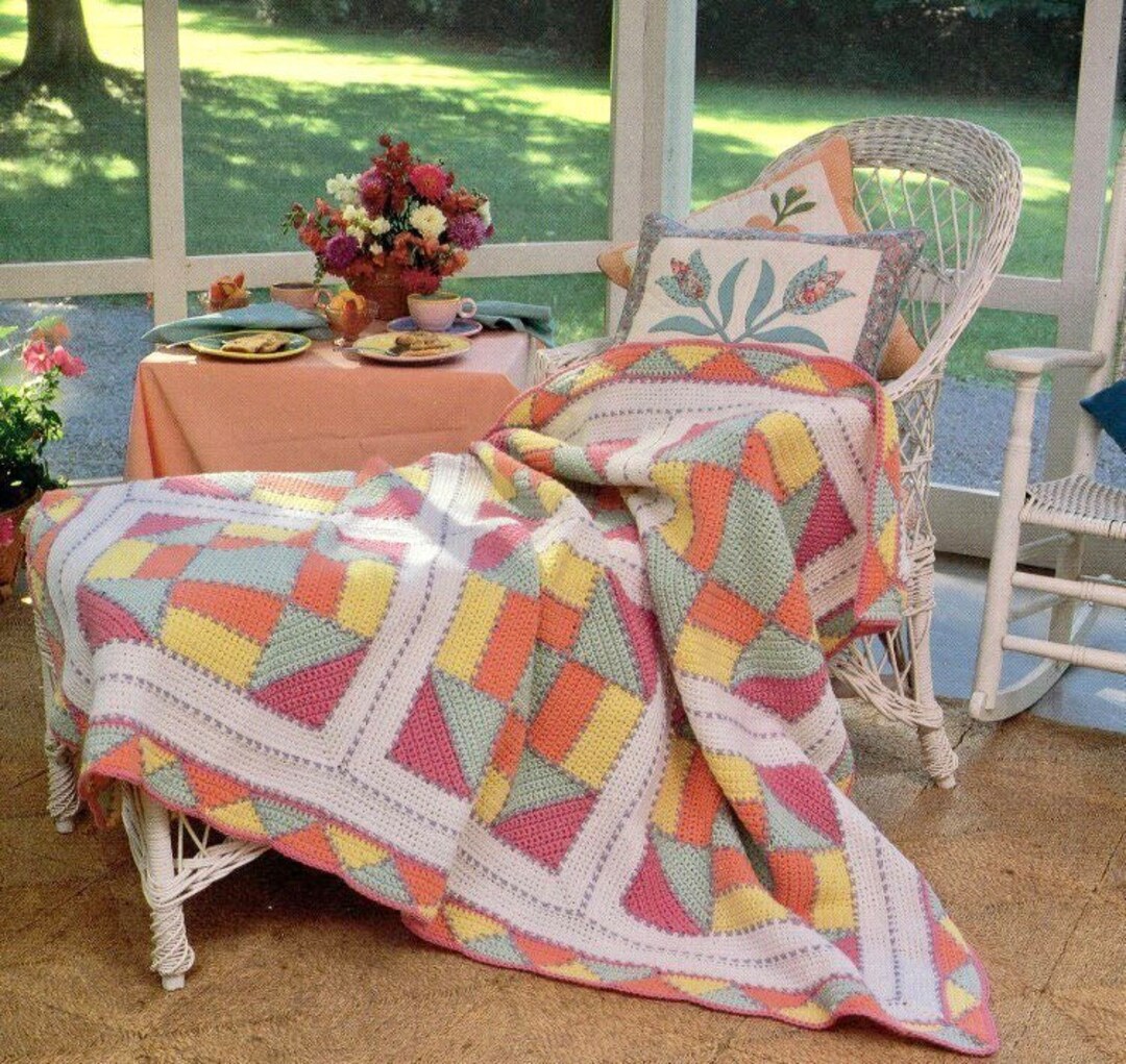 Vintage Crochet Afghan Pattern Pastel Patchwork Block Motif Throw PDF ...