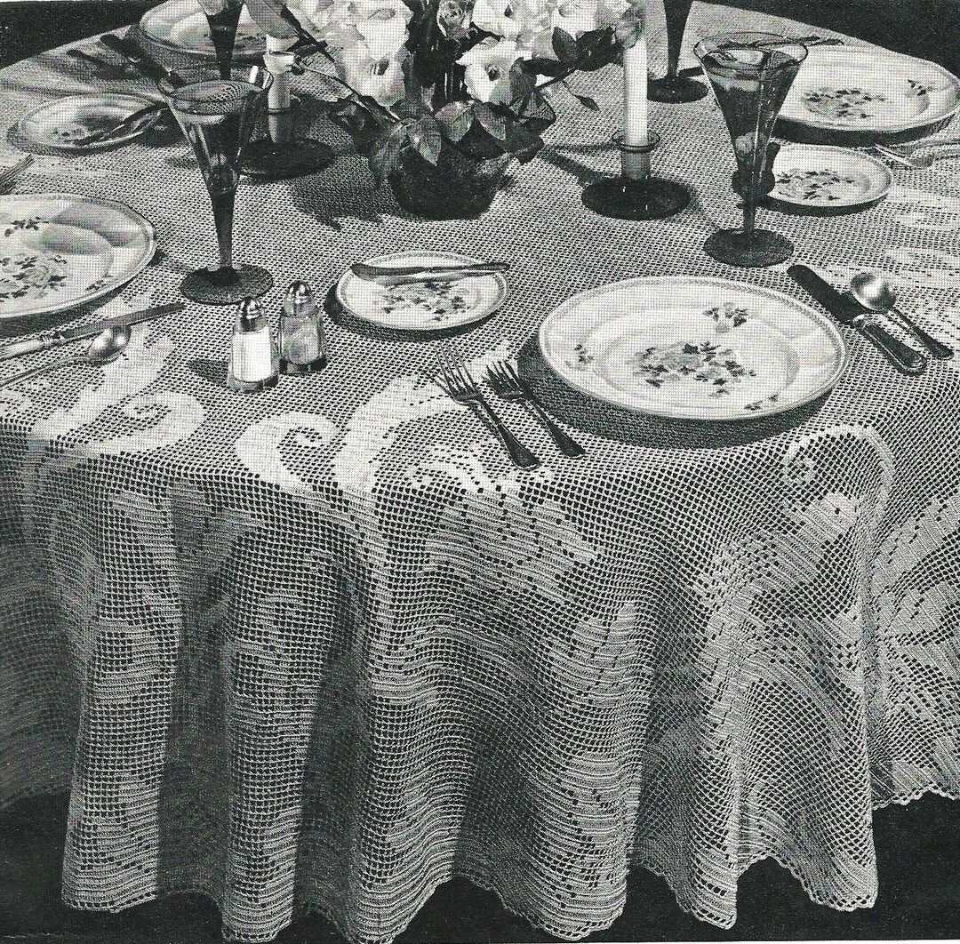 Vintage Filet Crochet Pattern Heirloom Round Tablecloth PDF Instant ...