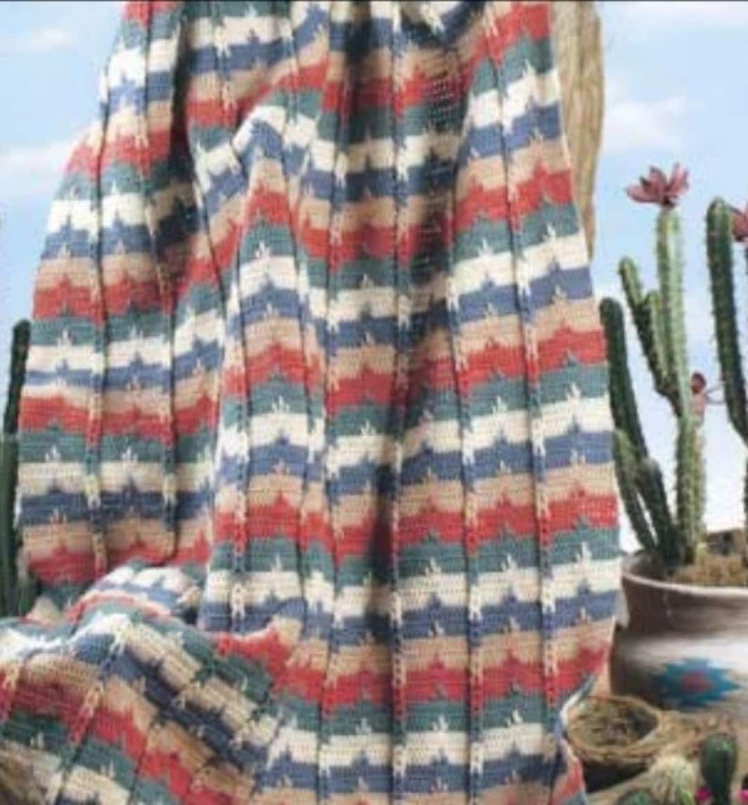Vintage Crochet Blanket Pattern Southwest Cables Apache Afghan Desert ...