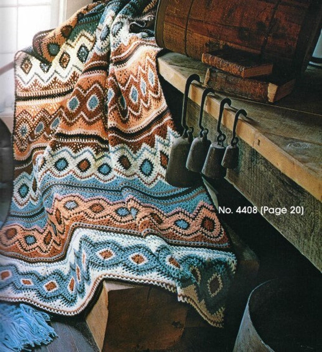 Vintage Afghan Crochet Pattern Diamond Western Afghan Home on the Range ...