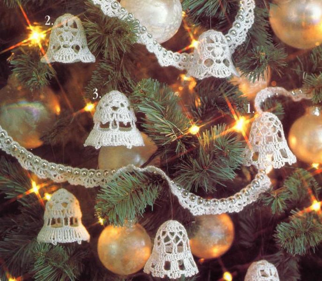 Vintage Christmas Crochet Pattern Lacy Silver Bells and Frosty Beaded ...