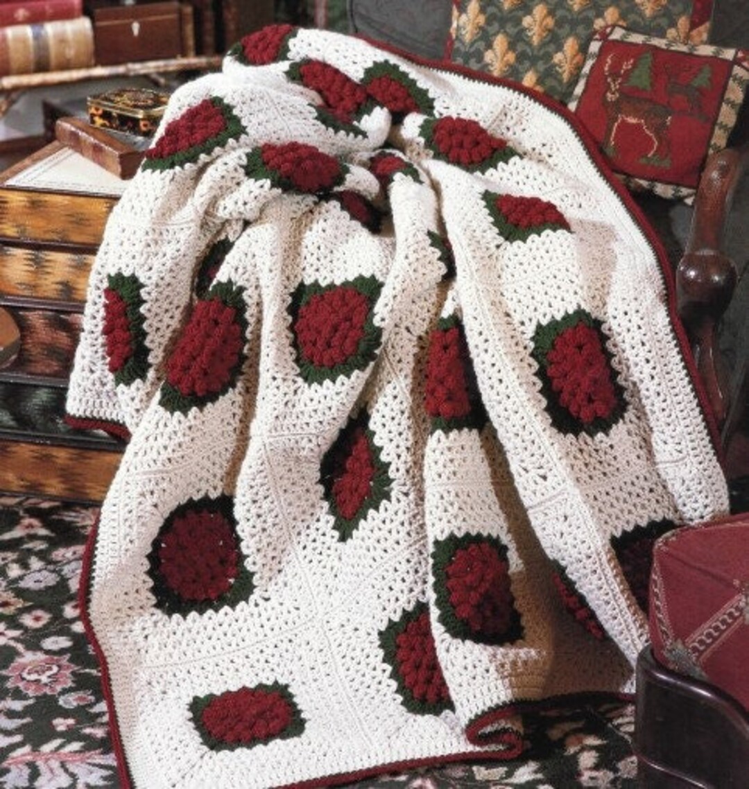 Vintage Christmas Afghan Crochet Pattern Christmas Mums Floral Granny ...
