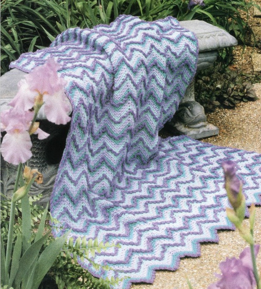 Vintage Afghan Crochet Pattern Terrace Dream Ripple Zig-zag Throw ...