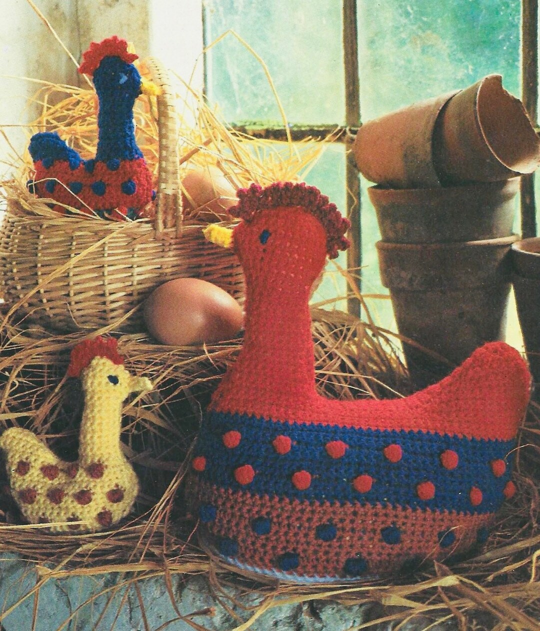 Vintage Crochet Pattern Bean-bag Chickens Folk Art Chicks Kitchen Decor ...