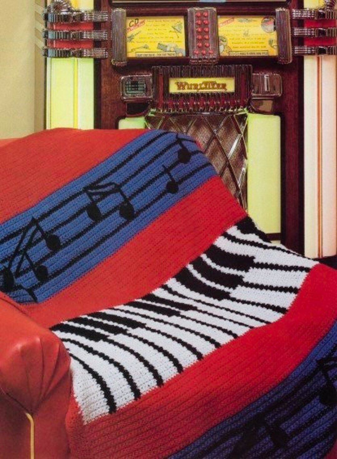Vintage Crochet Afghan Pattern Piano Keyboard Music Throw Blanket PDF ...