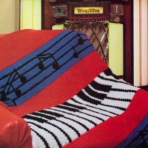 Vintage Crochet Afghan Pattern Piano Keyboard Music Throw Blanket PDF ...