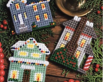 Vintage Plastic Canvas Pattern Christmas Village Ornaments Set - Etsy
