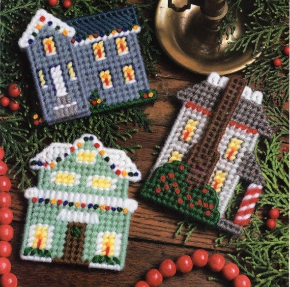 Vintage Plastic Canvas Pattern Christmas Village Ornaments Set - Etsy