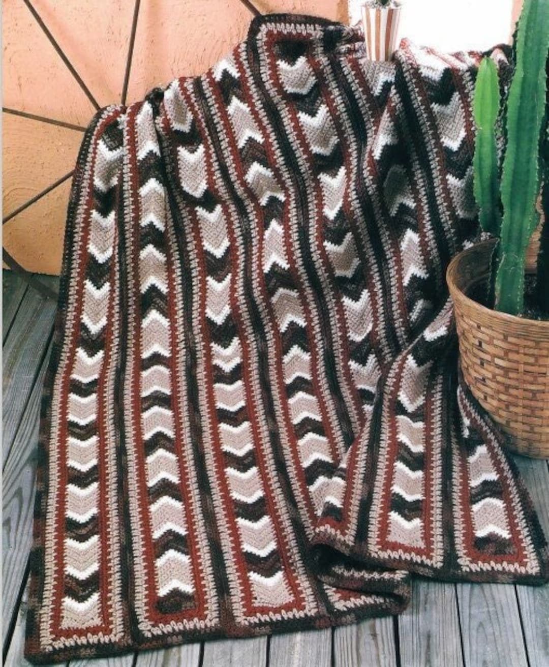Vintage Afghan Crochet Pattern Earth Toned Arrowhead Southwestern ...