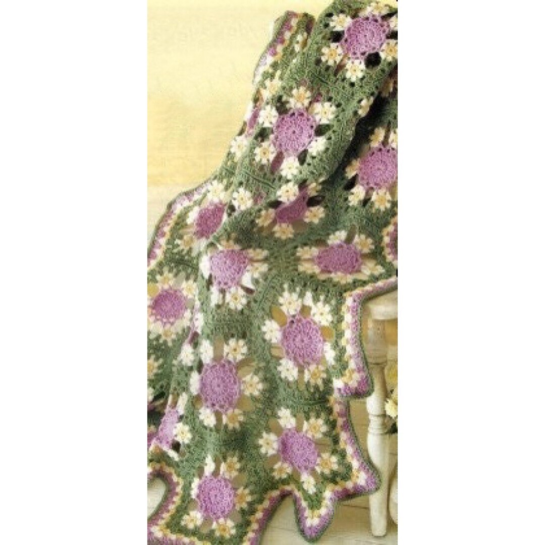 Vintage Crochet Pattern Daisy Flower Garden Afghan Hexagon Motif ...