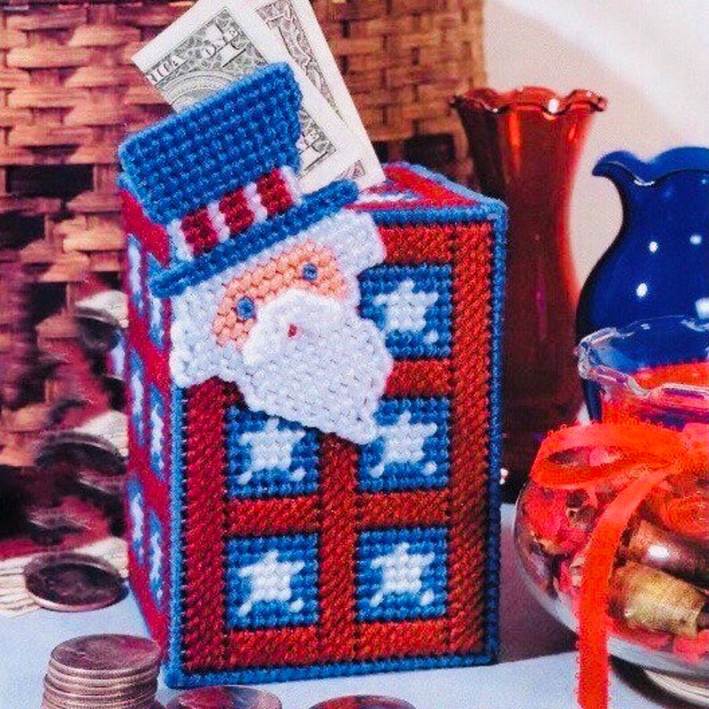 Vintage Plastic Canvas Pattern 4th of July Coin Bank Uncle Sam - Etsy