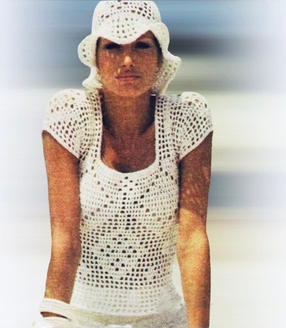 Vintage Crochet Pattern Filet Crochet Blouse and Bucket Hat - Etsy