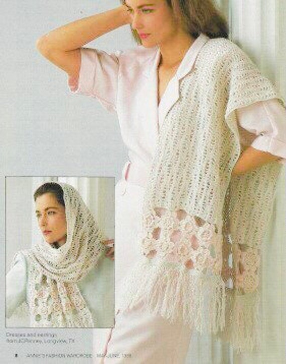 Vintage Crochet Pattern Rose Trellis Lacy Scarf Wrap - Etsy
