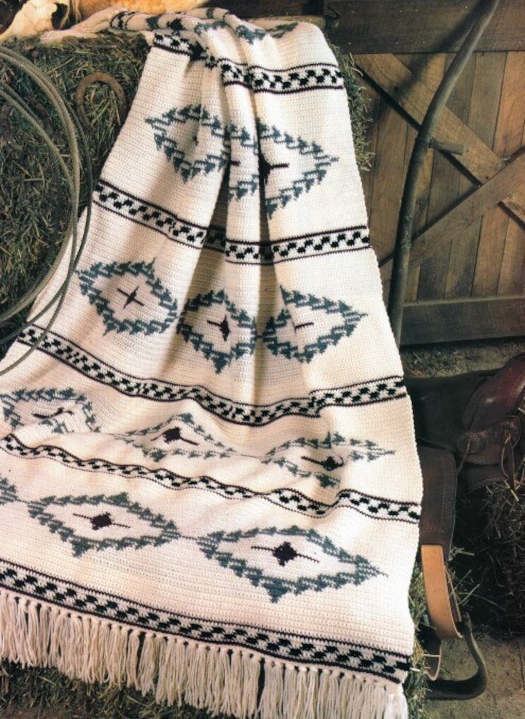 Vintage Crochet Blanket Pattern Native American Navajo Indian Afghan ...