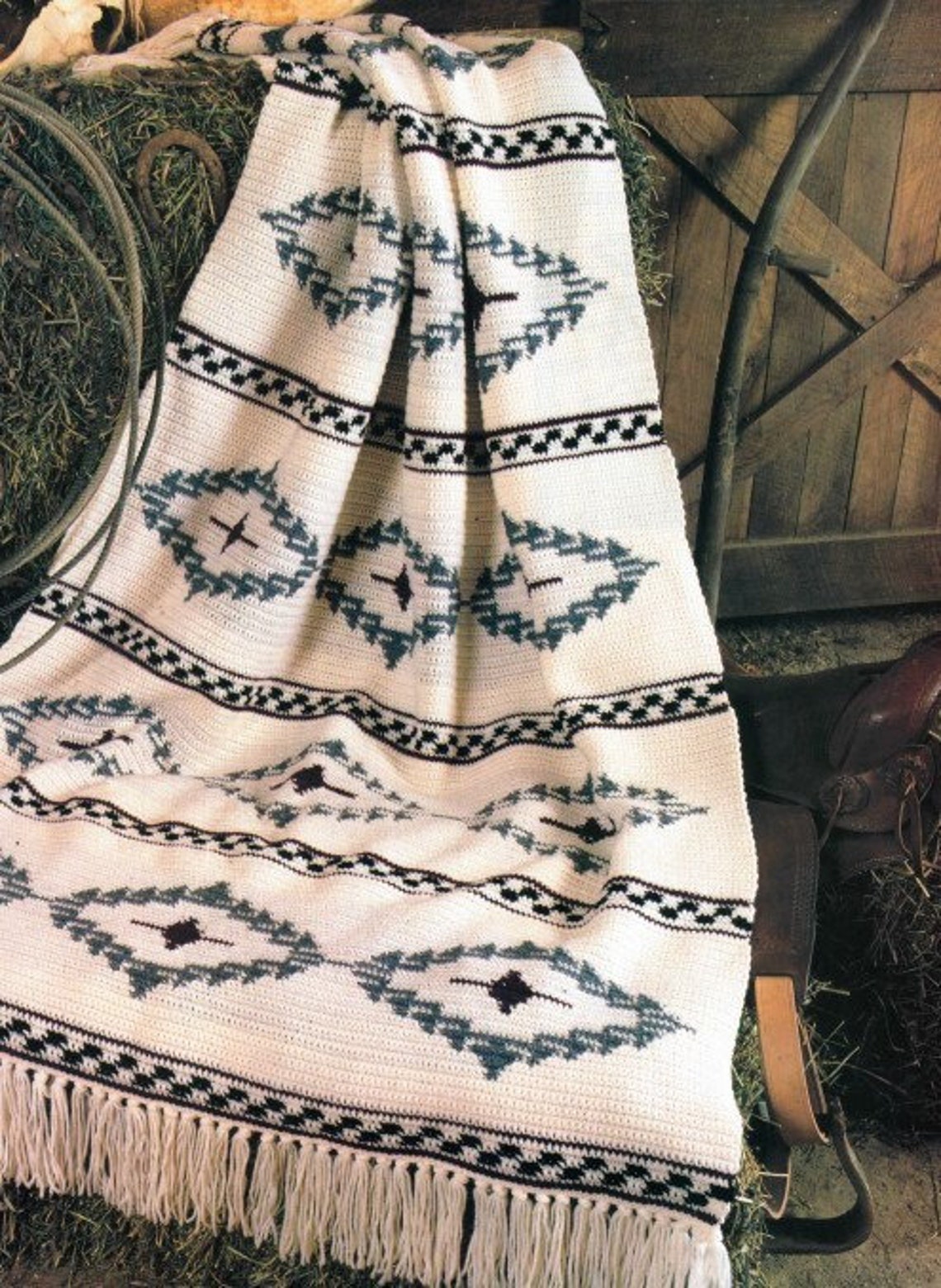 Vintage Crochet Blanket Pattern Native American Navajo Indian Afghan ...