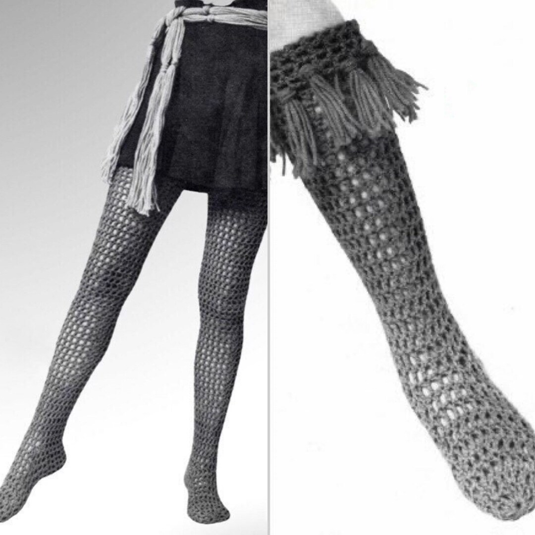 Vintage Crochet Pattern Mesh Net Knee Socks and Thigh High Stockings ...