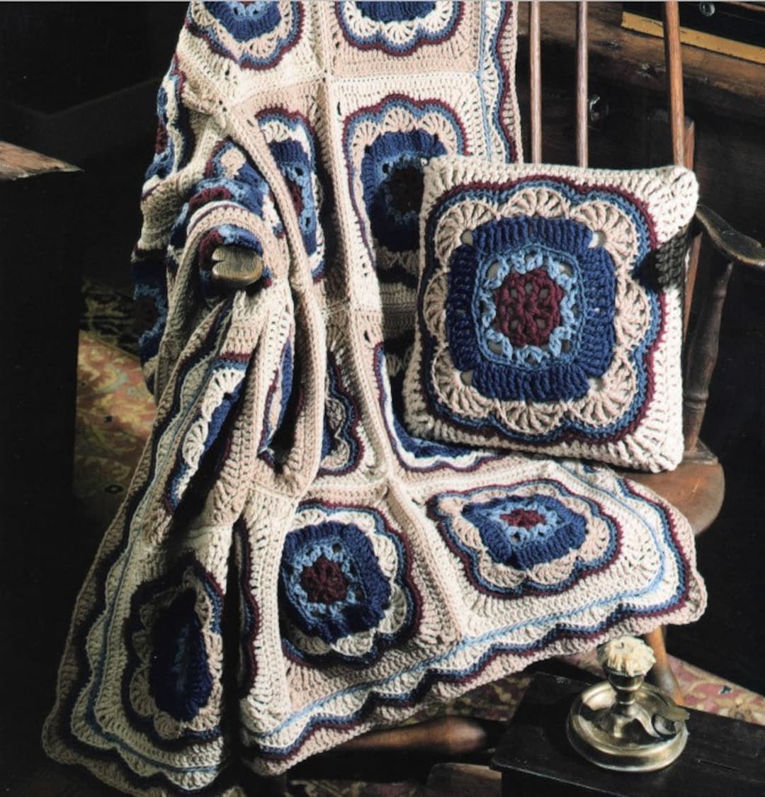 Vintage Crochet Blanket Pattern Moroccan Tile Afghan With Pillow Square ...