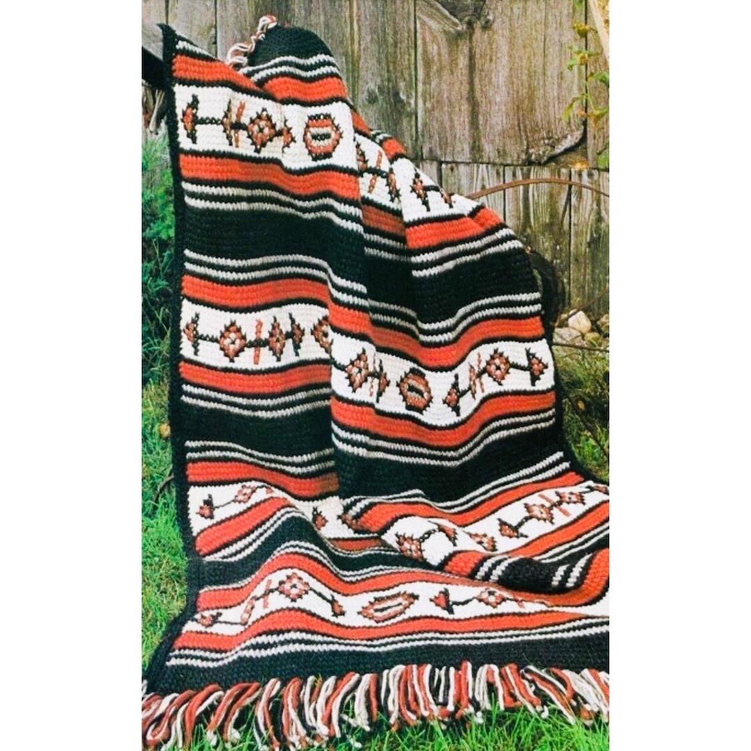 Vintage Crochet Afghan Pattern Indian Bands Blanket Navajo Southwestern ...