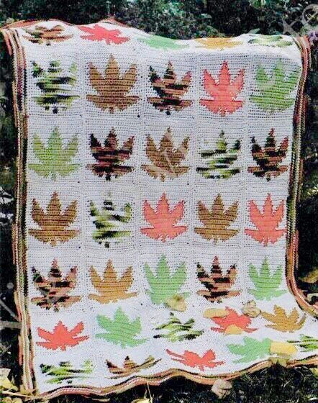 Vintage Crochet Pattern Maple Leaf Fall Afghan Throw Motif Blanket PDF ...