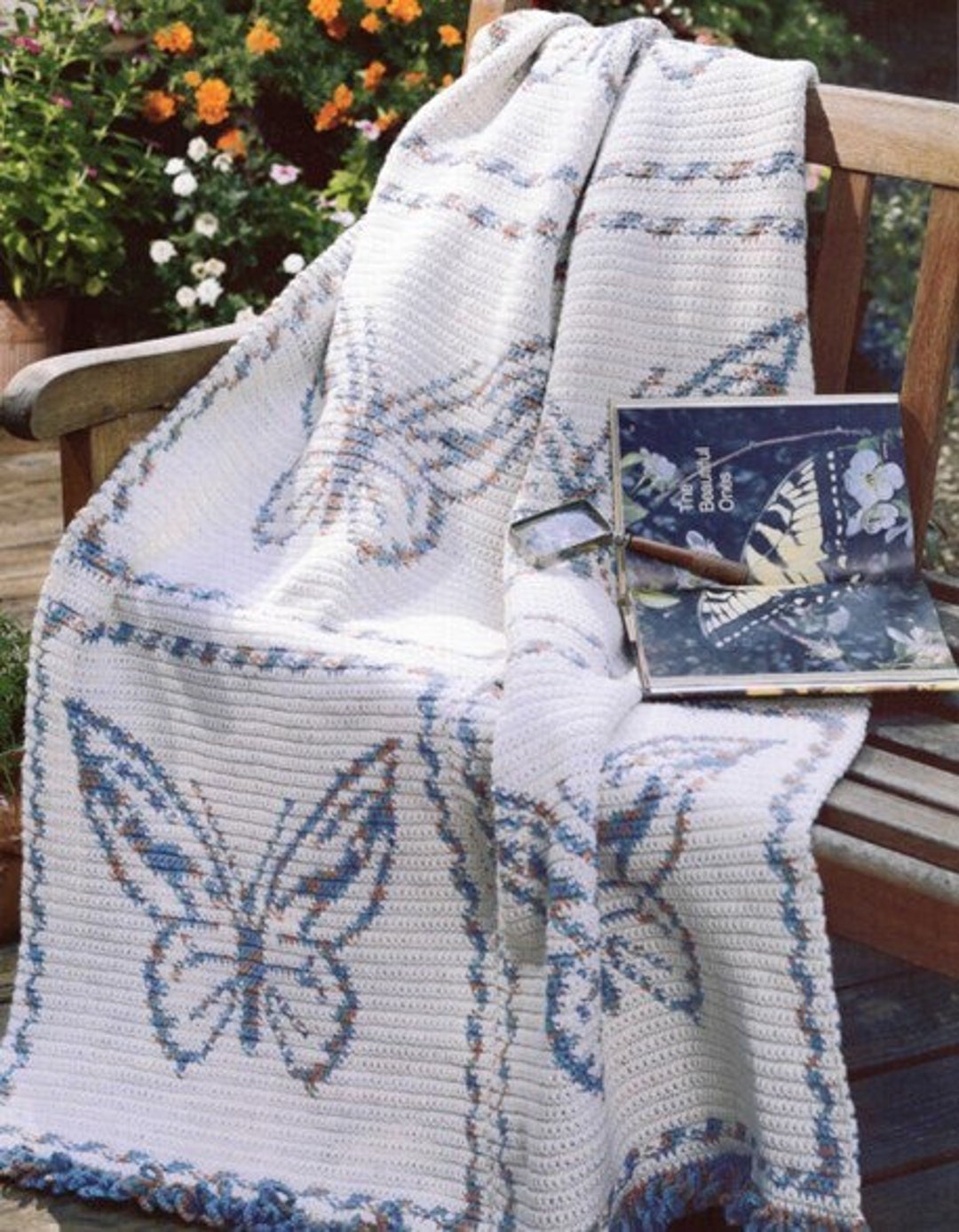 Vintage Crochet Pattern Butterfly Afghan Tunisian Stitch Motif Block ...