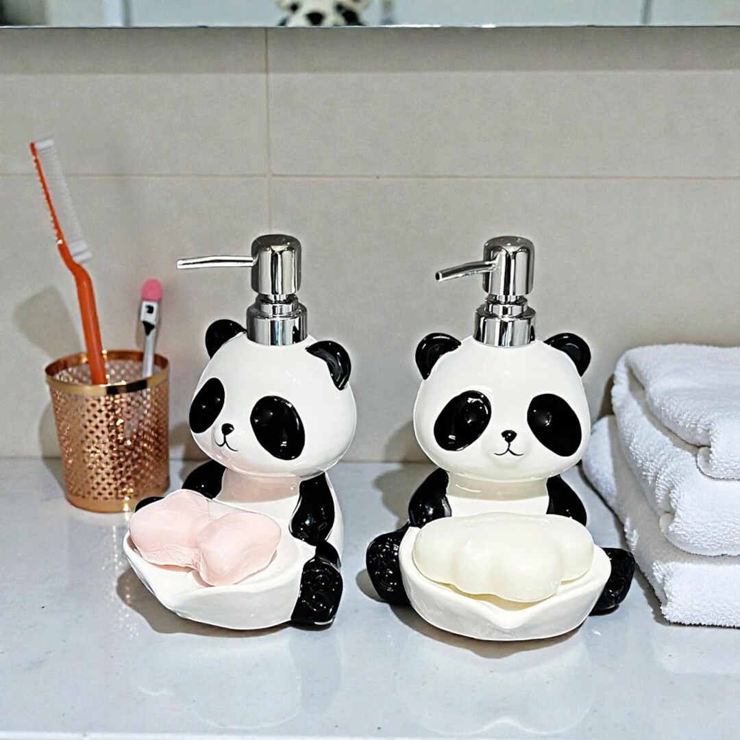 Panda Soap Dispenser Ceramic – Dual Pump Lotion & Shampoo Bottle for ...
