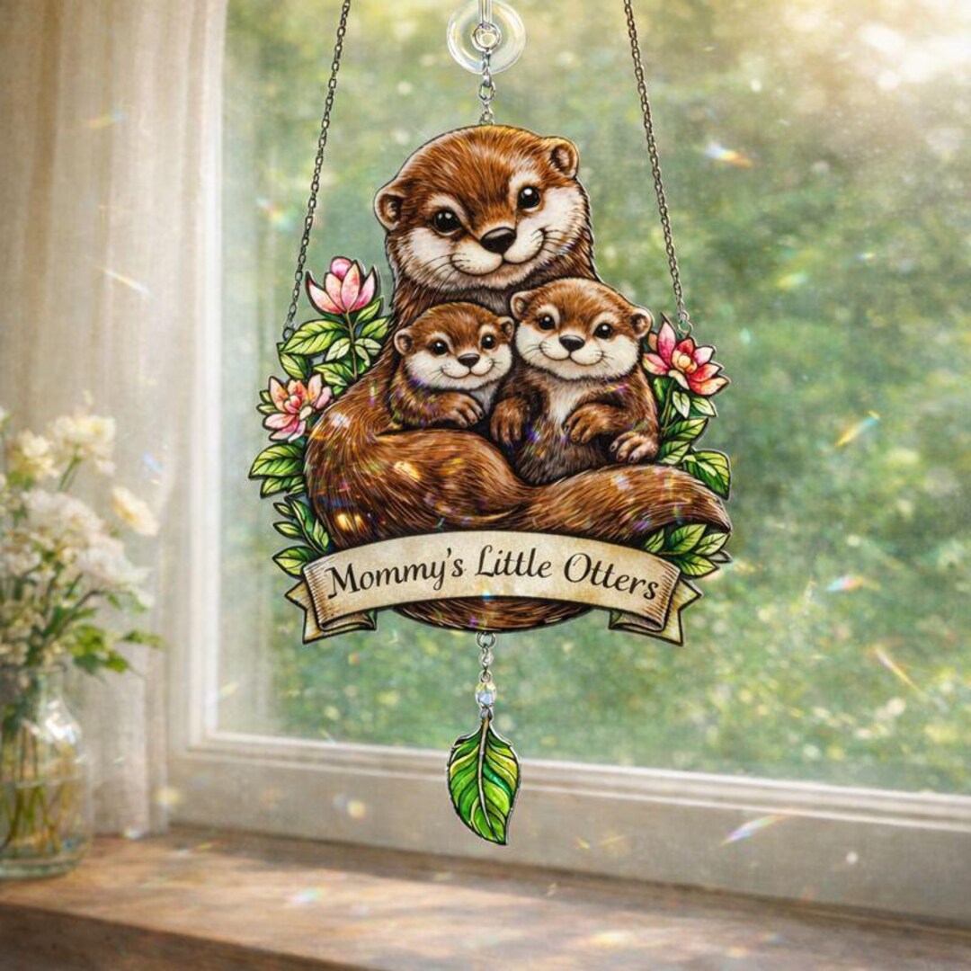 Mommy’s Little Otters Suncatcher - Mother & Baby Otter Window Hanging ...