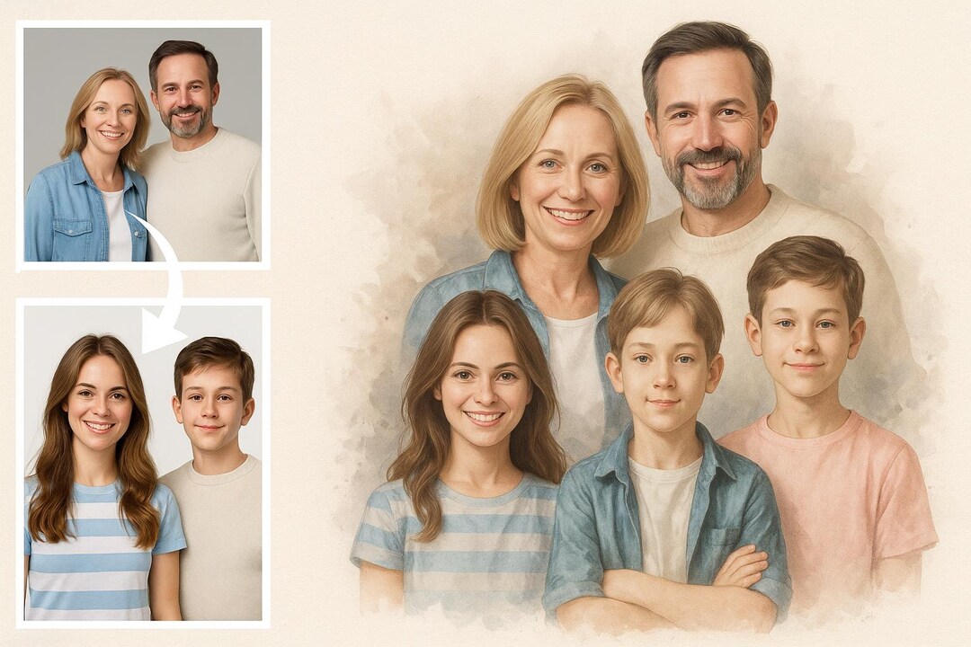 Custom Family Portrait From Multiple Photos – Watercolor Style Combined ...