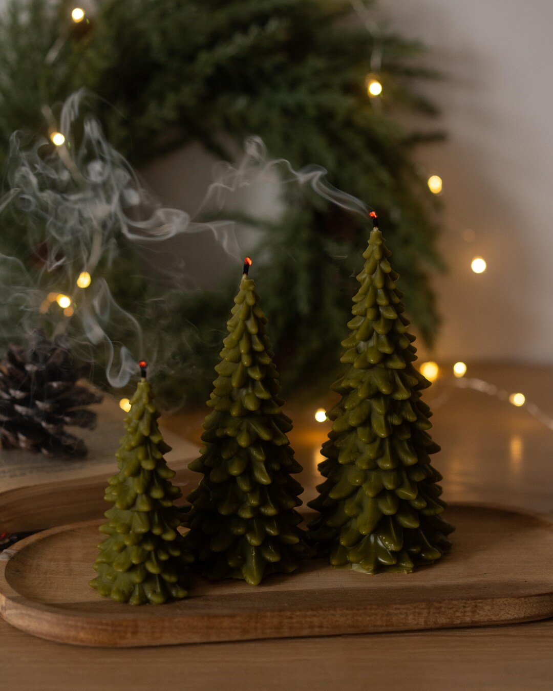 Christmas Tree Candles, Beeswax Handmade Candles, Pine Tree Candles ...