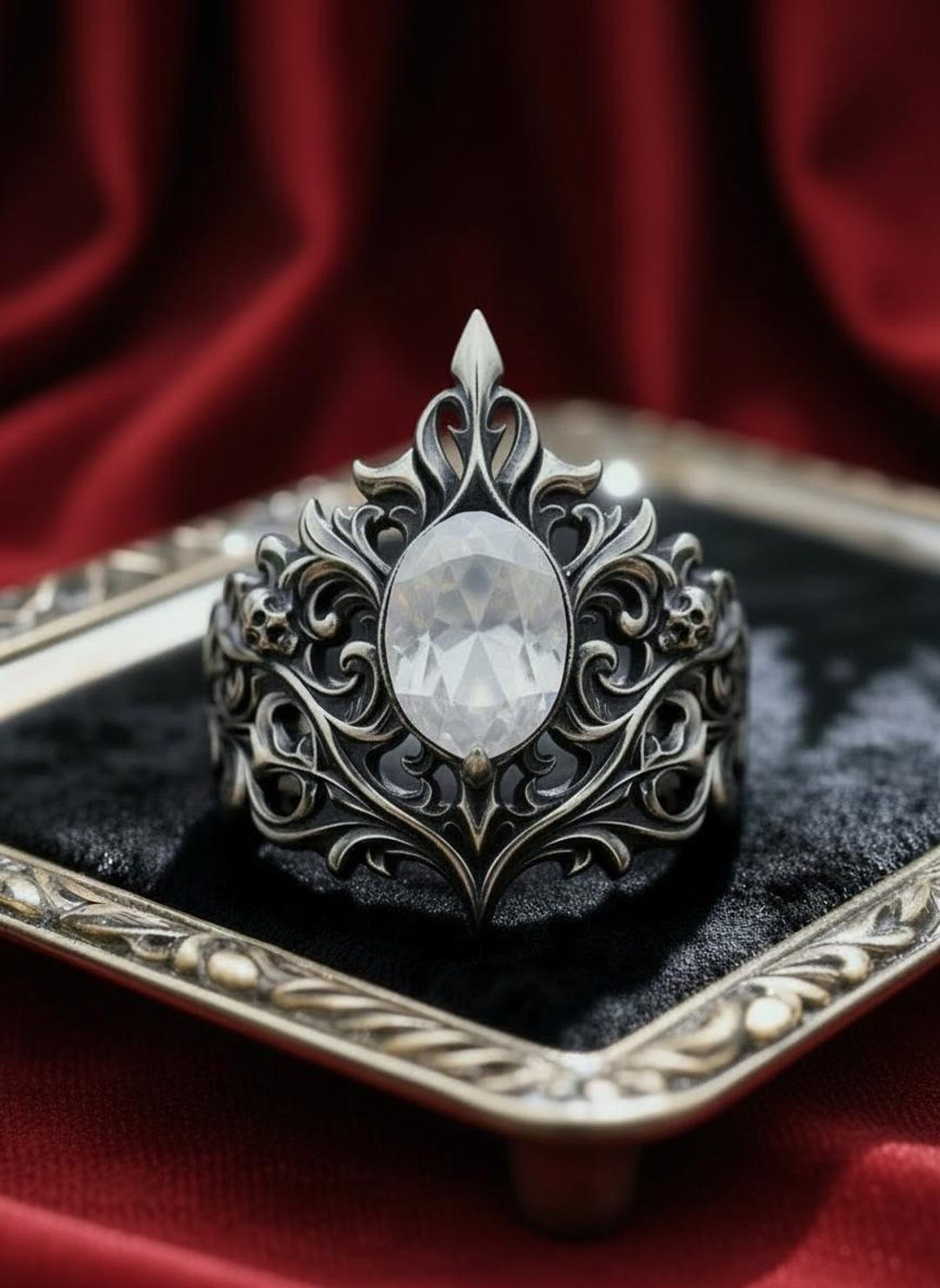 Victorian Gothic Moonstone Ring - Intricate Filigree Design - Etsy